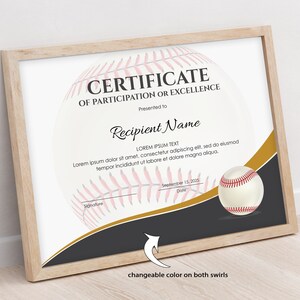 Editable Baseball Certificate Template, Sports Certificate Award ...