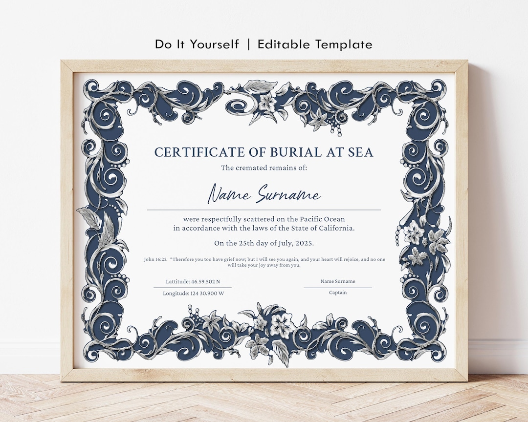 Burial at Sea Certificate, Sea Scattering Ashes, Memorial Ashes at Sea ...