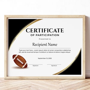 Editable American Football Certificate Template, Sports Certificate ...
