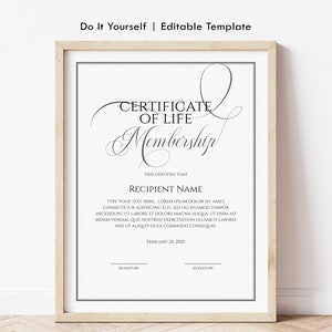 Editable Life Membership Certificate Template, Printable Elegant ...