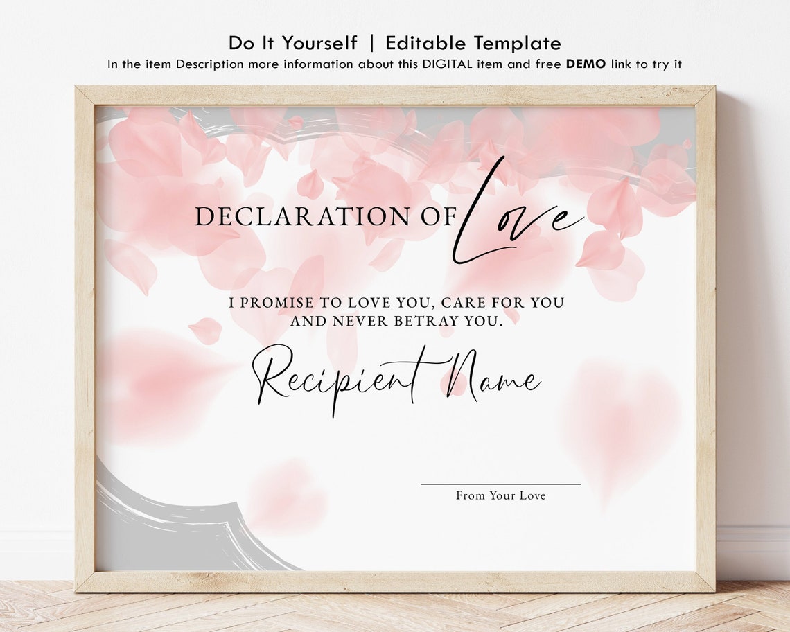 Certificate of LOVE Declaration of Love Valentine's Gift - Etsy