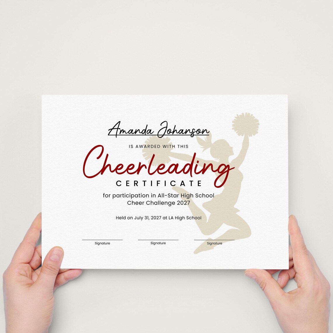 Cheerleading Certificate of Participation Template, Editable Printable ...