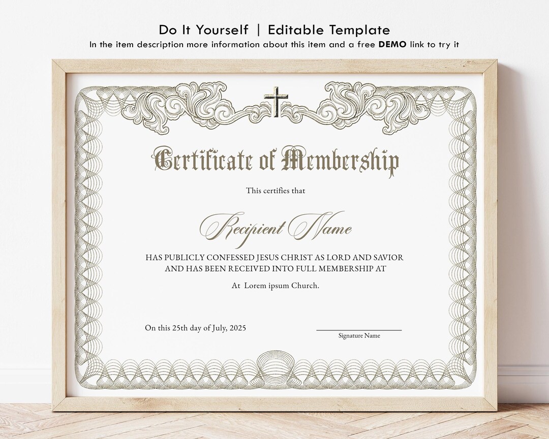 Certificate of Membership, Church Membership Certificate Template ...