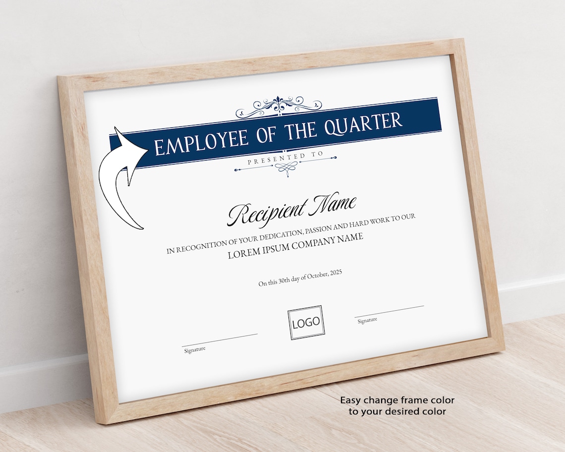 Editable Employee of the Quarter Certificate Template - Etsy