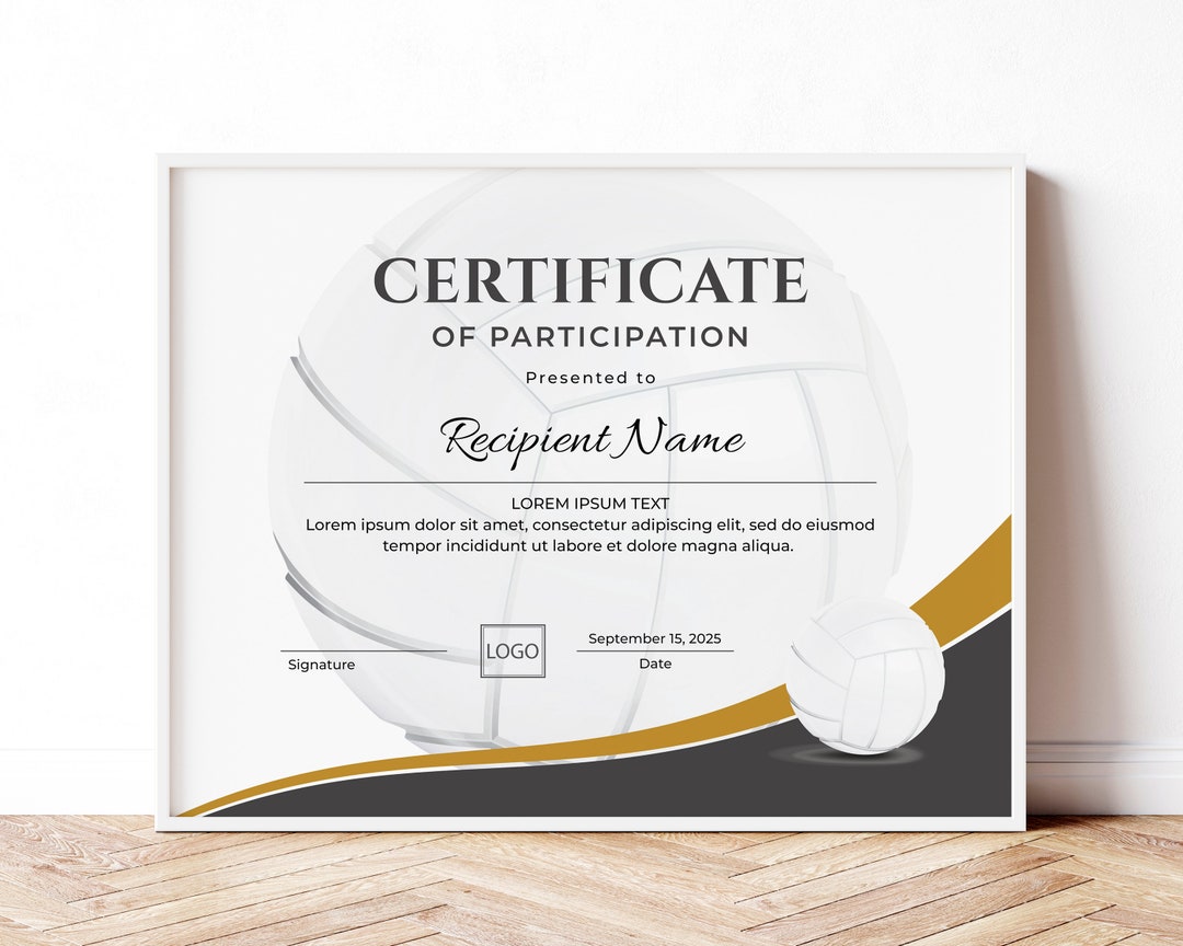 EDITABLE Volleyball Certificate Template, Sport Certificate Award ...