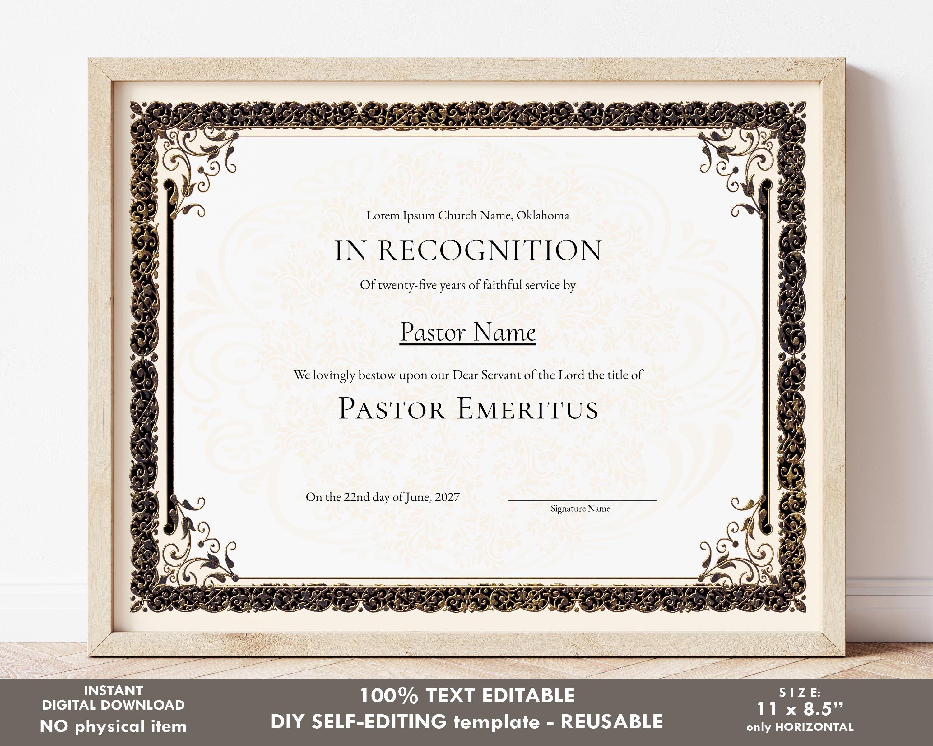Pastor Appreciation Certificate Template