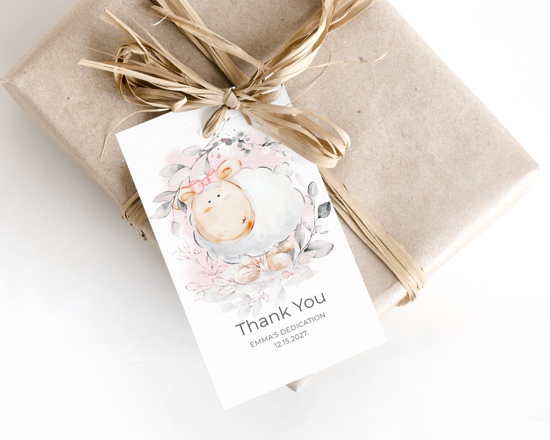 Baby Girl Dedication Thank You Gift Tag Template With Lamb, Girl's ...
