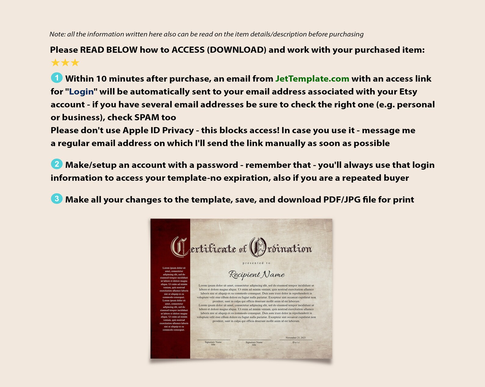 Editable Certificate of Ordination Template Printable | Etsy