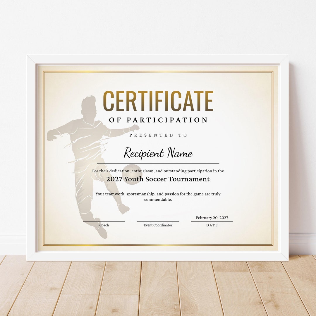 Soccer Football Award Certificate Template, Sports Certificate Award ...