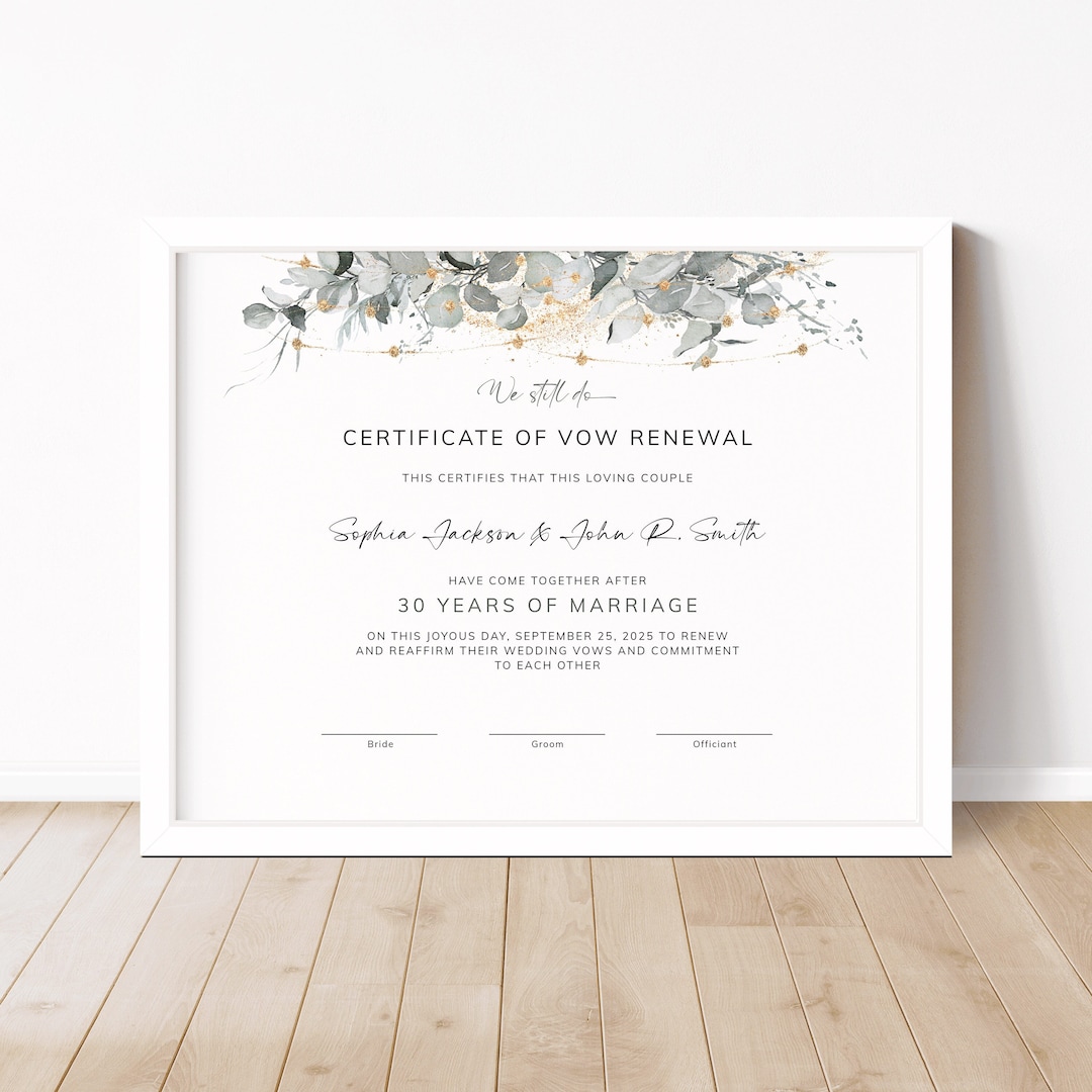 Editable Vow Renewal Certificate, Printable Wedding Certificate ...