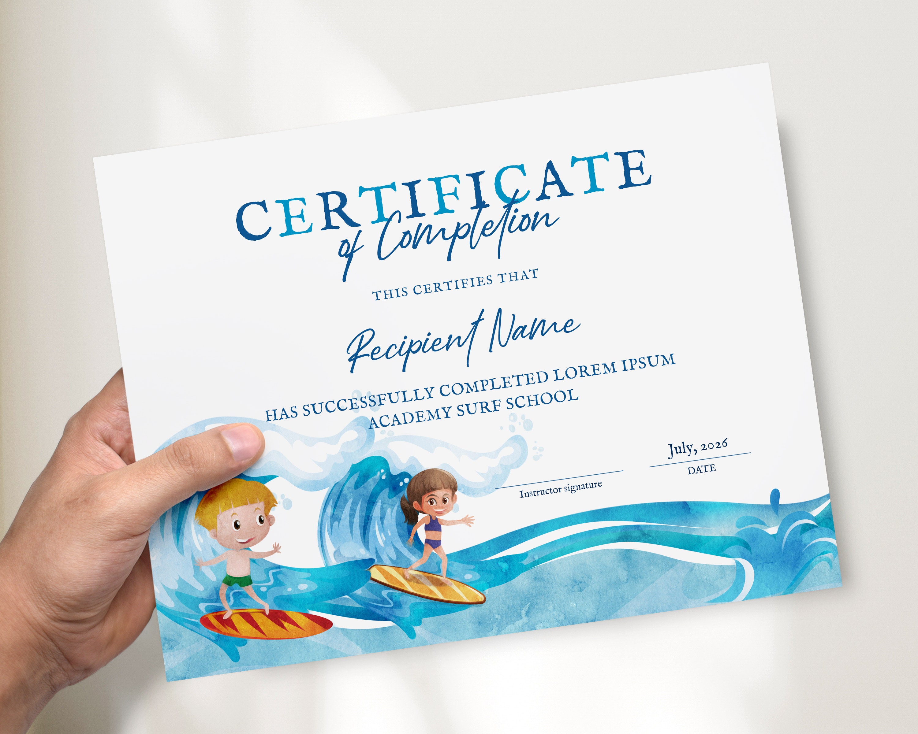 EDITABLE Surf Certificate Template Surf School Award for - Etsy Australia