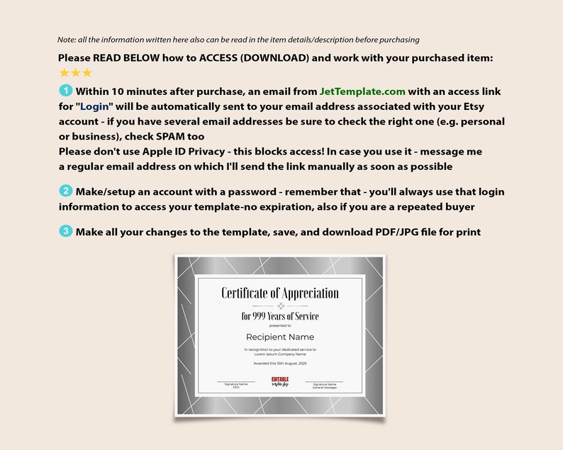 5 Years of Service EDITABLE Certificate of Appreciation - Etsy