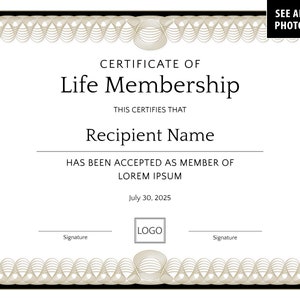 Life Membership Certificate Template Editable Printable - Etsy Australia