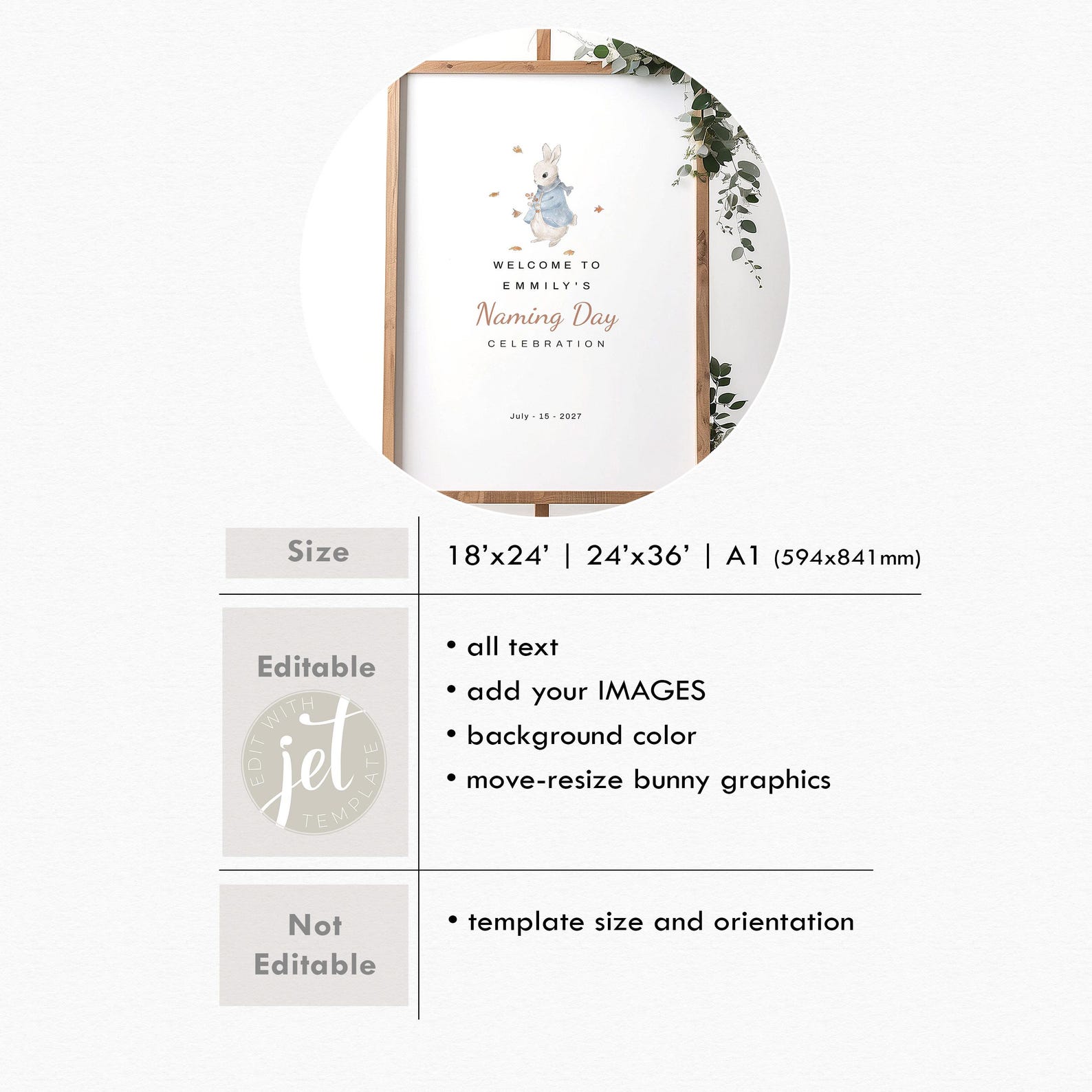 Editable Naming Day Ceremony Welcome Sign Template Printable Baby ...