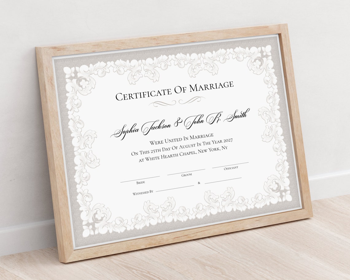 Romantic Wedding Certificate Template Editable Printable - Etsy