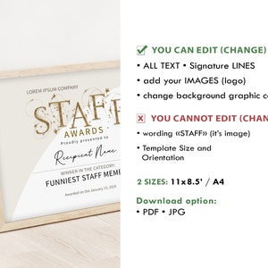 Best Staff Awards, Funniest Staff Member, EDITABLE Best Employee ...