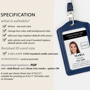 Editable Photo ID Card Template, Printable ID Badge, Minimalist Design ...