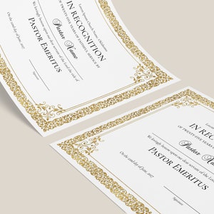 Pastor Emeritus Church Recognition Certificate Template, Church Award ...