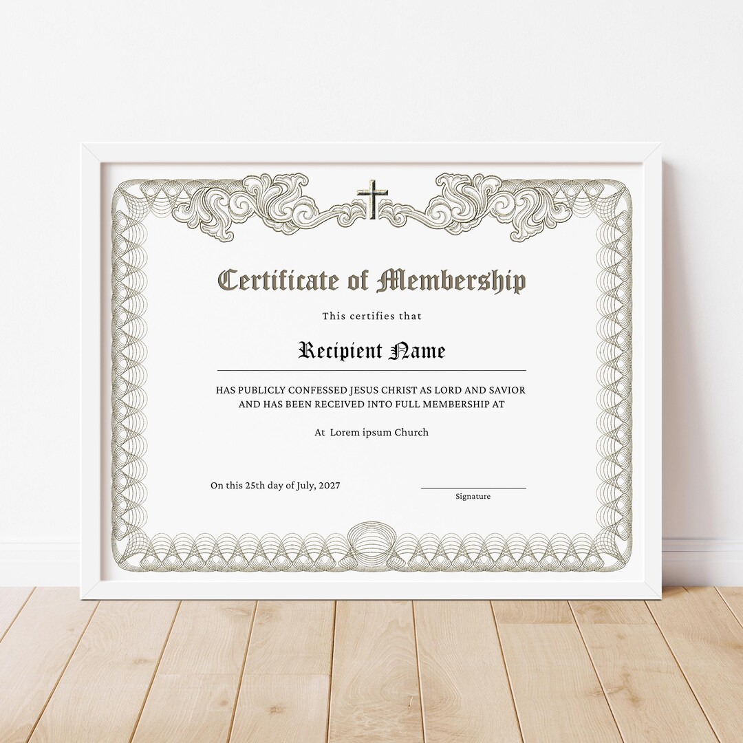 Certificate of Membership, Church Membership Certificate Template ...