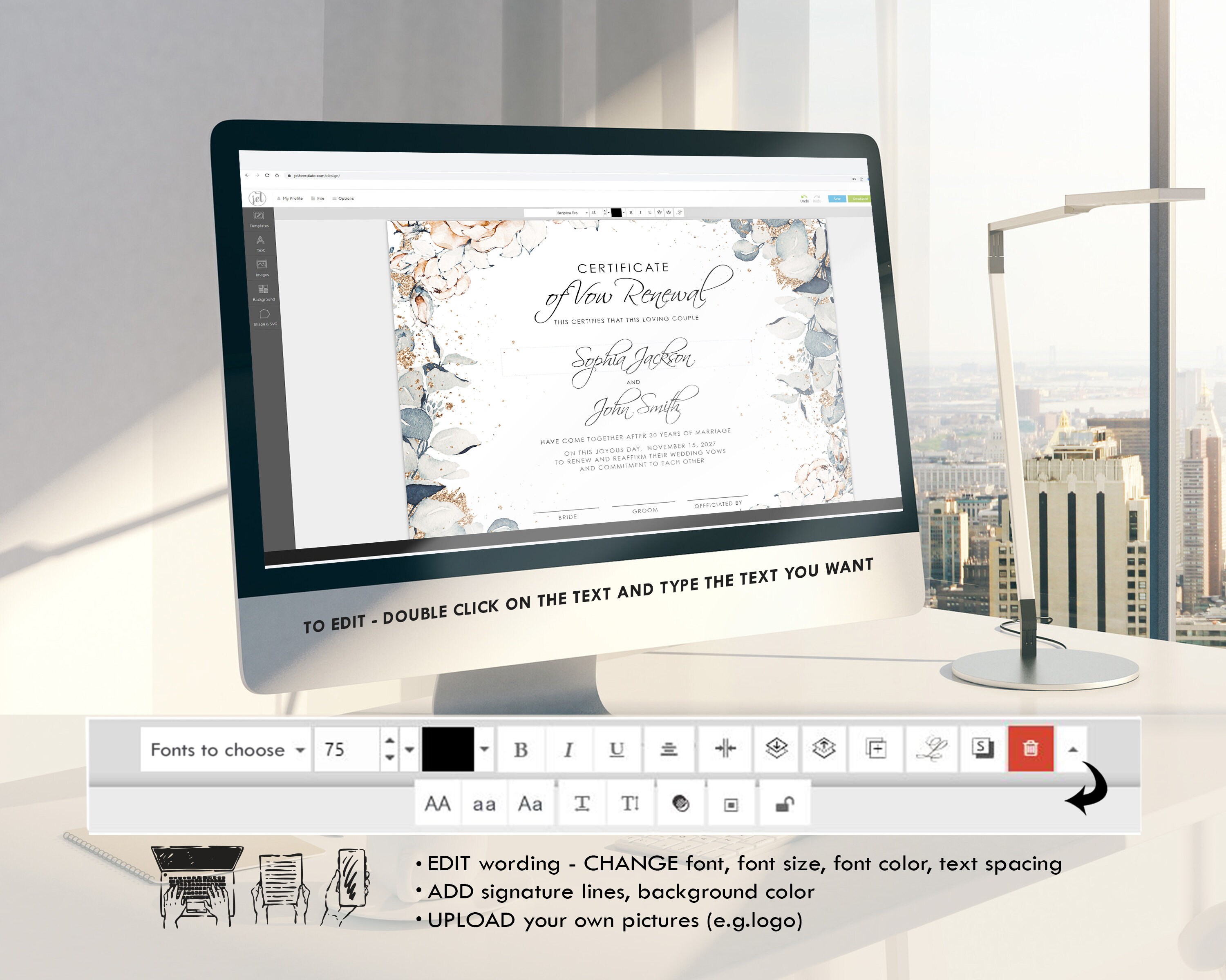 Marriage Vow Renewal Certificate Template Watercolor - Etsy