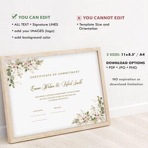 Certificate of Commitment, Editable Printable Marriage Certificate ...