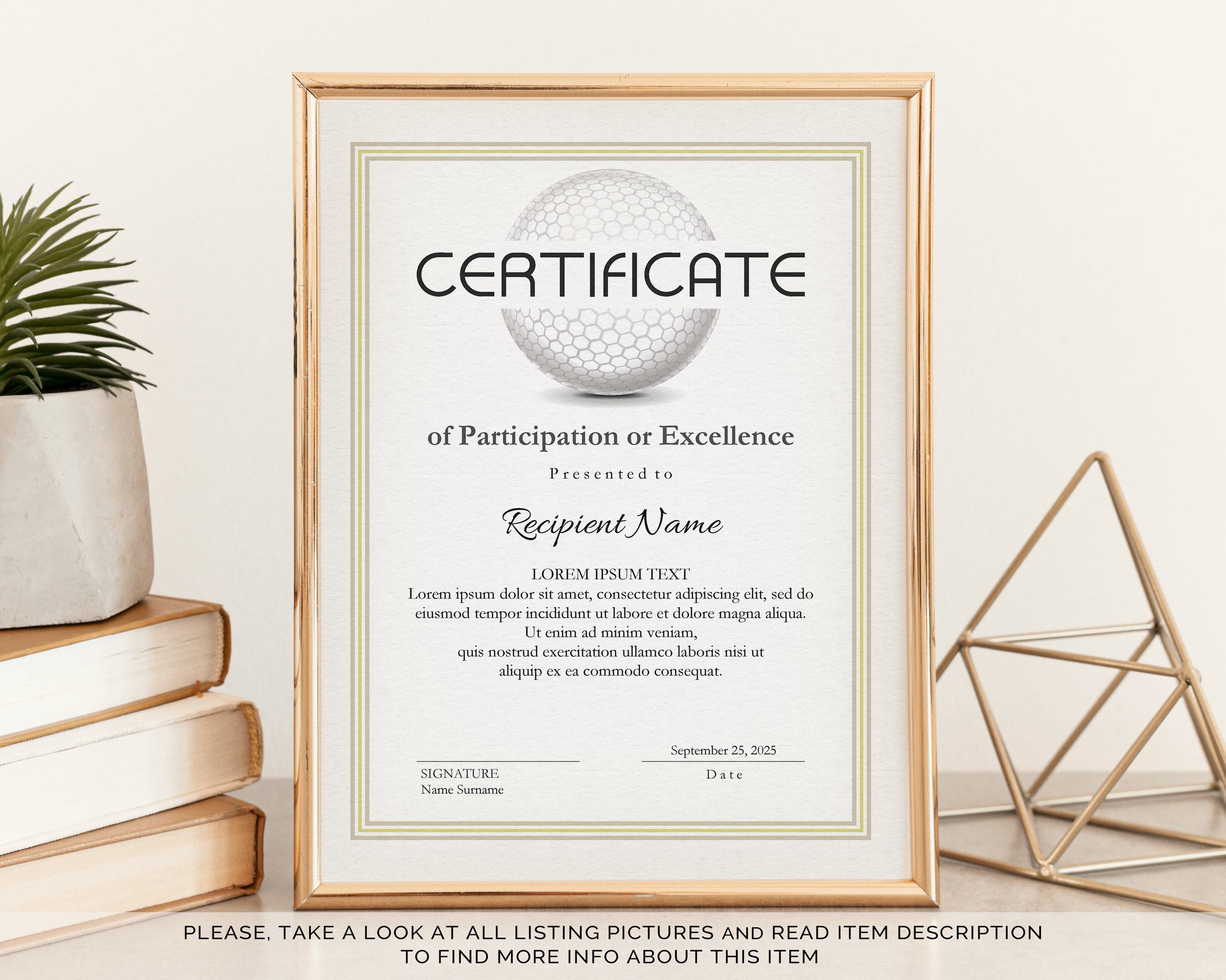 EDITABLE Golf Certificate Template Sport Certificate Award Etsy