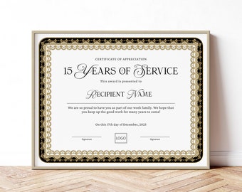 5 Years of Service Anniversary Award Certificate of Appreciation ...