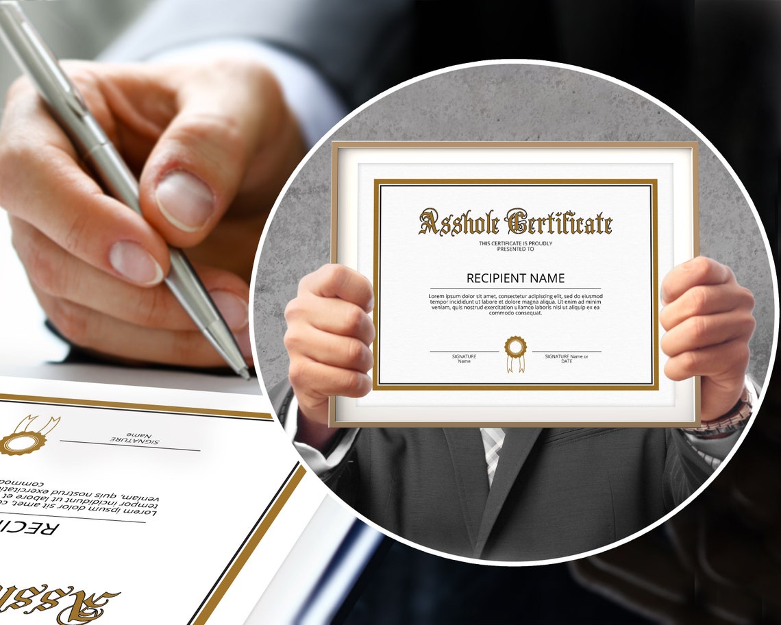 Editable Asshole Certificate Template Printable Certificate Etsy