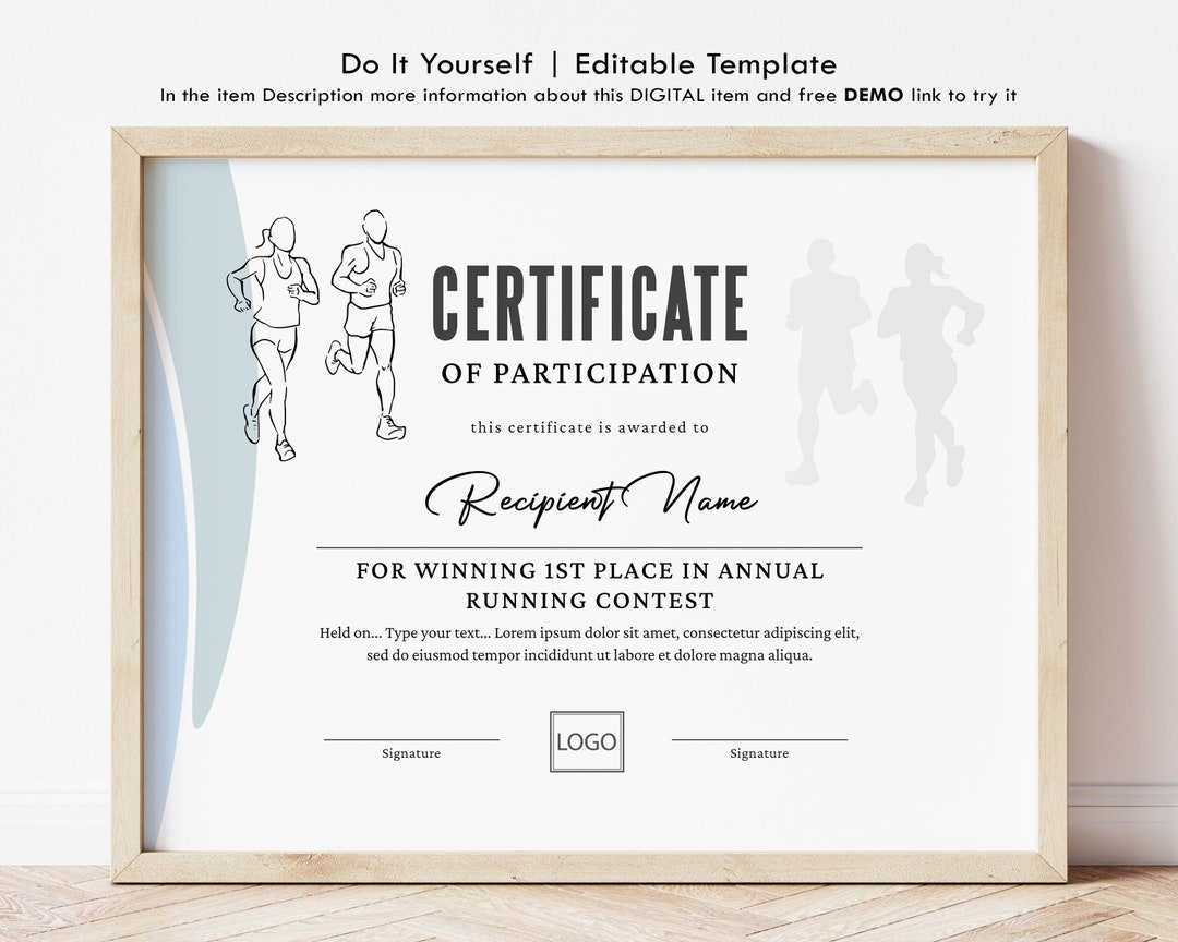 Editable Running Certificate Award Template, Sports Certificate ...