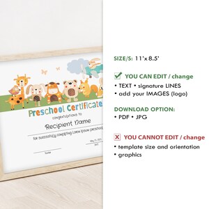 Preschool Award Certificate Template Preschool Graduation Completion ...