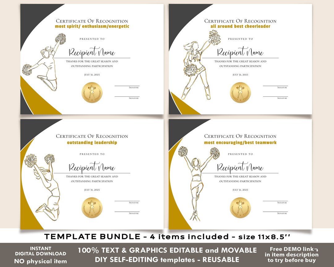 Cheerleader Award Certificates, Cheerleading Awards, EDITABLE Printable ...