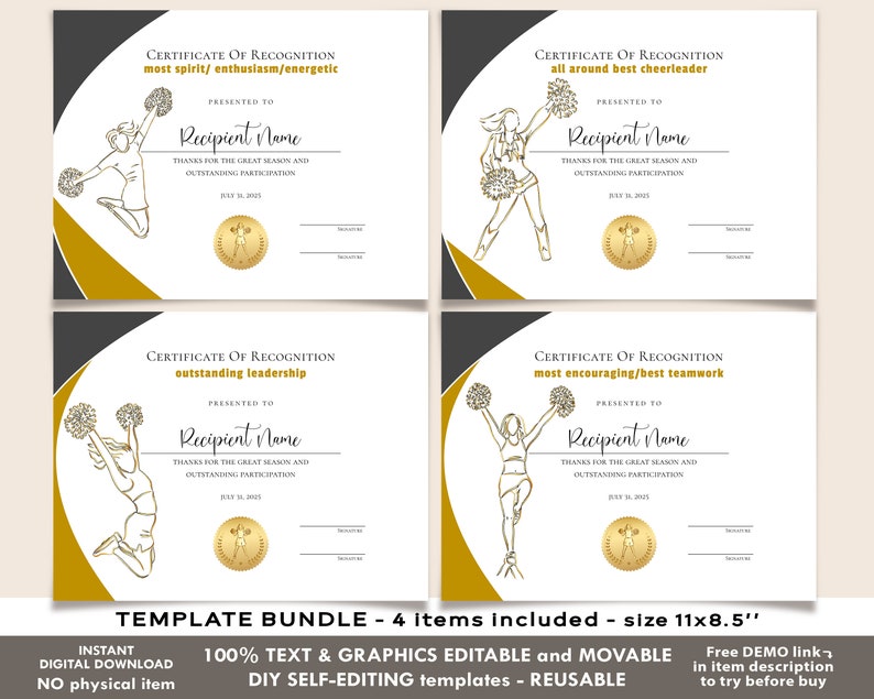 Cheerleader Award Certificates Cheerleading Awards EDITABLE - Etsy
