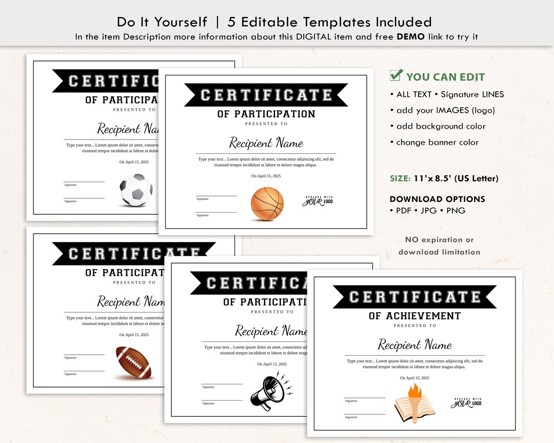 Editable Football Basketball Soccer Cheer Scholar Athlete Participation ...