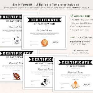Editable Football Basketball Soccer Cheer Scholar Athlete Participation ...