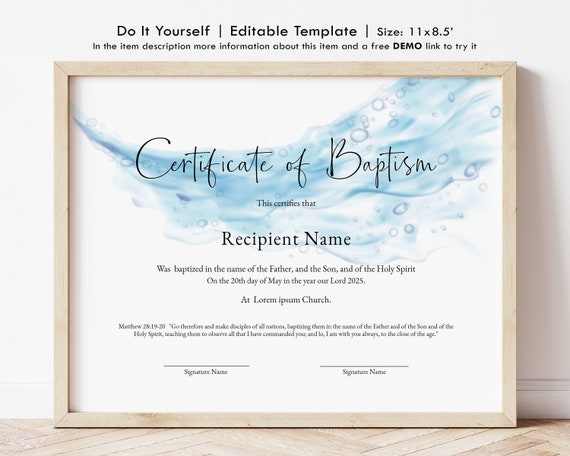 Water Baptism Certificate Template