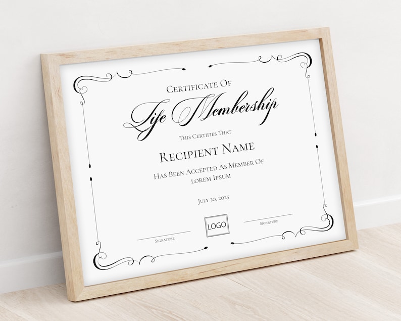 Life Membership Certificate Template Editable Printable | Etsy