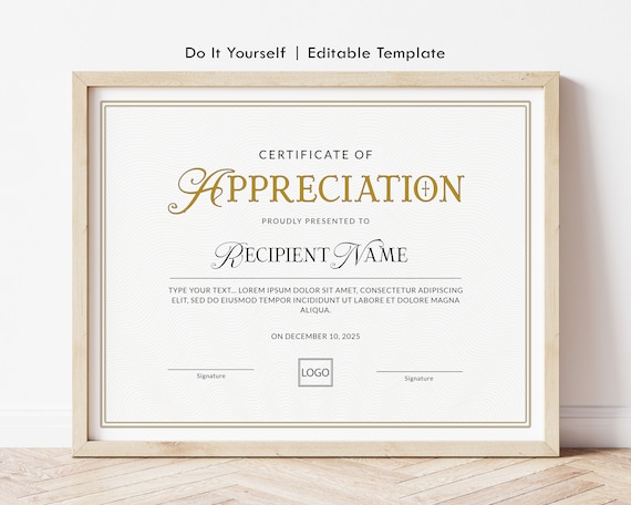 Downloadable Editable Appreciation Template Certificate Free Editable