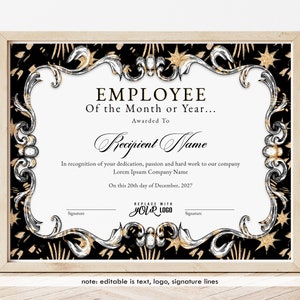 Employee Appreciation Achievement Awards, Gold Stars, Editable ...