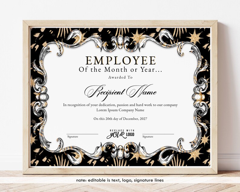Employee Appreciation Achievement Awards Gold Stars Editable - Etsy