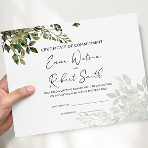 Modern Commitment Certificate Template, Editable Printable Greenery Certificate of Commitment ...