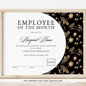 Employee Appreciation Achievement Awards, Gold Stars, Editable ...