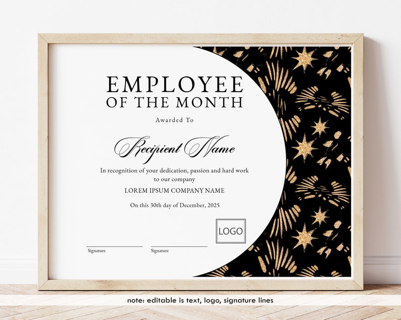 Employee Appreciation Achievement Awards Gold Stars Editable - Etsy