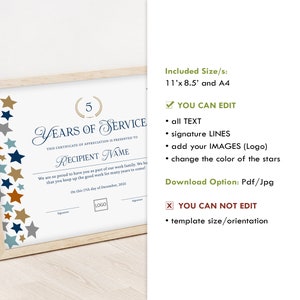 5 Years of Service Anniversary Award Certificate of Appreciation ...