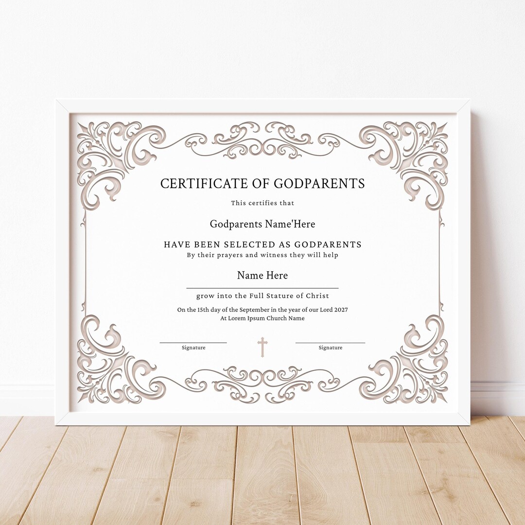 Editable Godparents Certificate Template, Godmother Godfather Elegant ...