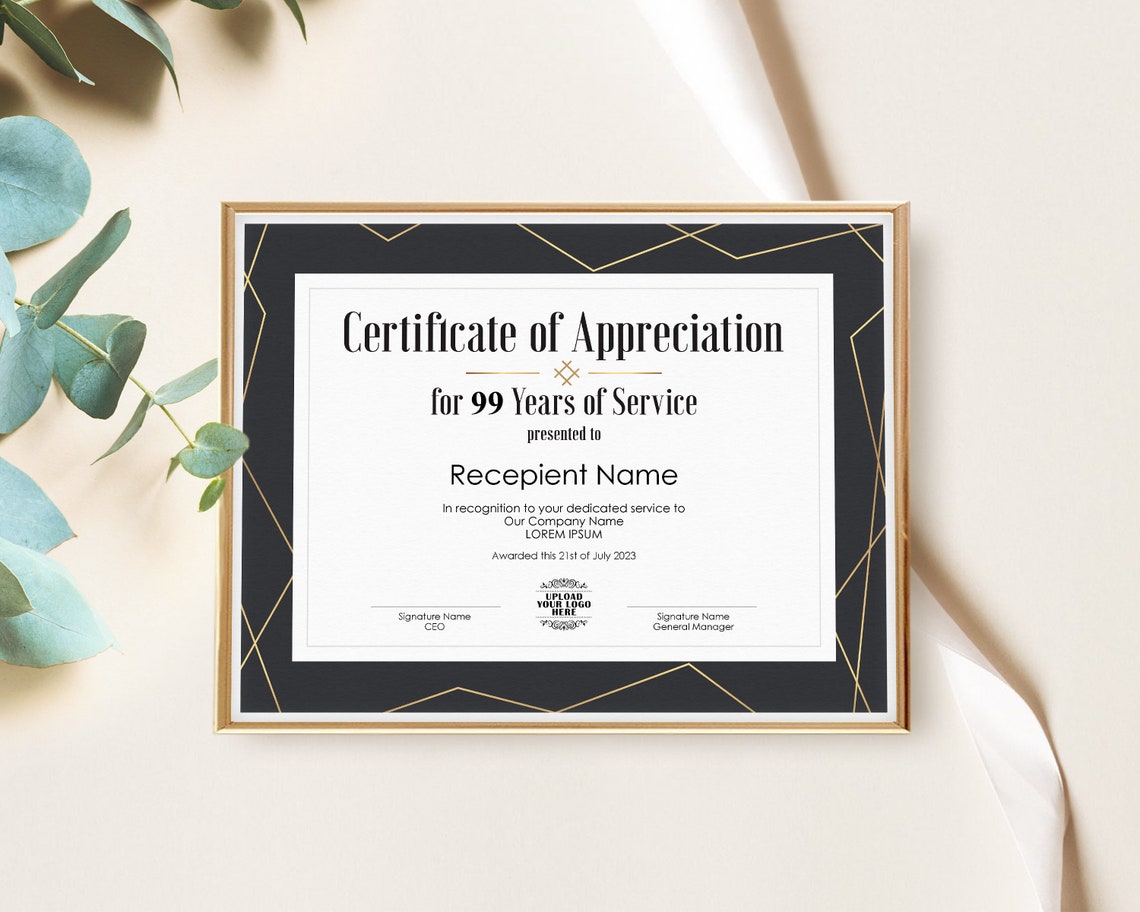 EDITABLE Years of Service Certificate of Appreciation | Etsy