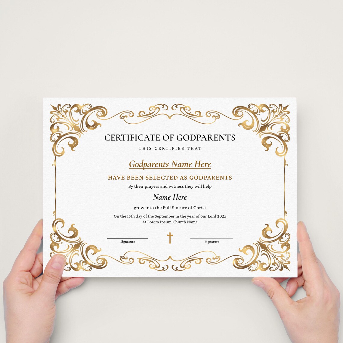 Editable Godparents Certificate Template, Godmother Godfather Printable ...