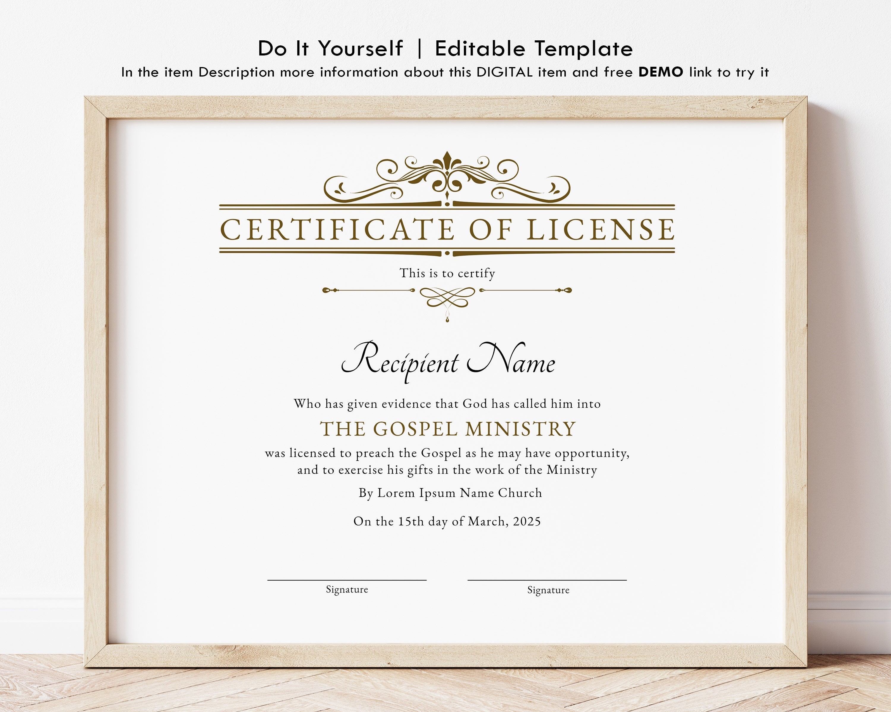 Editable License to Preach Template Printable Certificate of - Etsy
