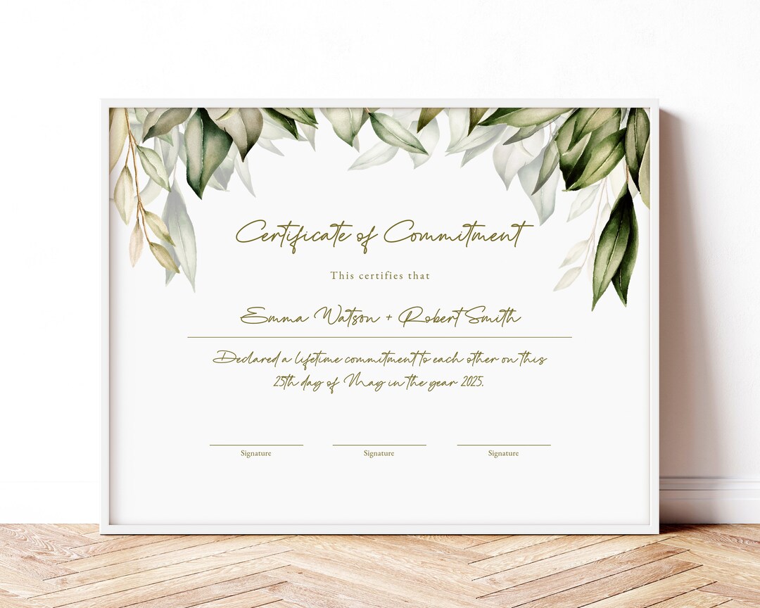 Modern Certificate of Commitment, Editable Marriage Certificate ...
