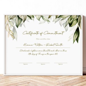 Modern Certificate of Commitment, Editable Marriage Certificate ...