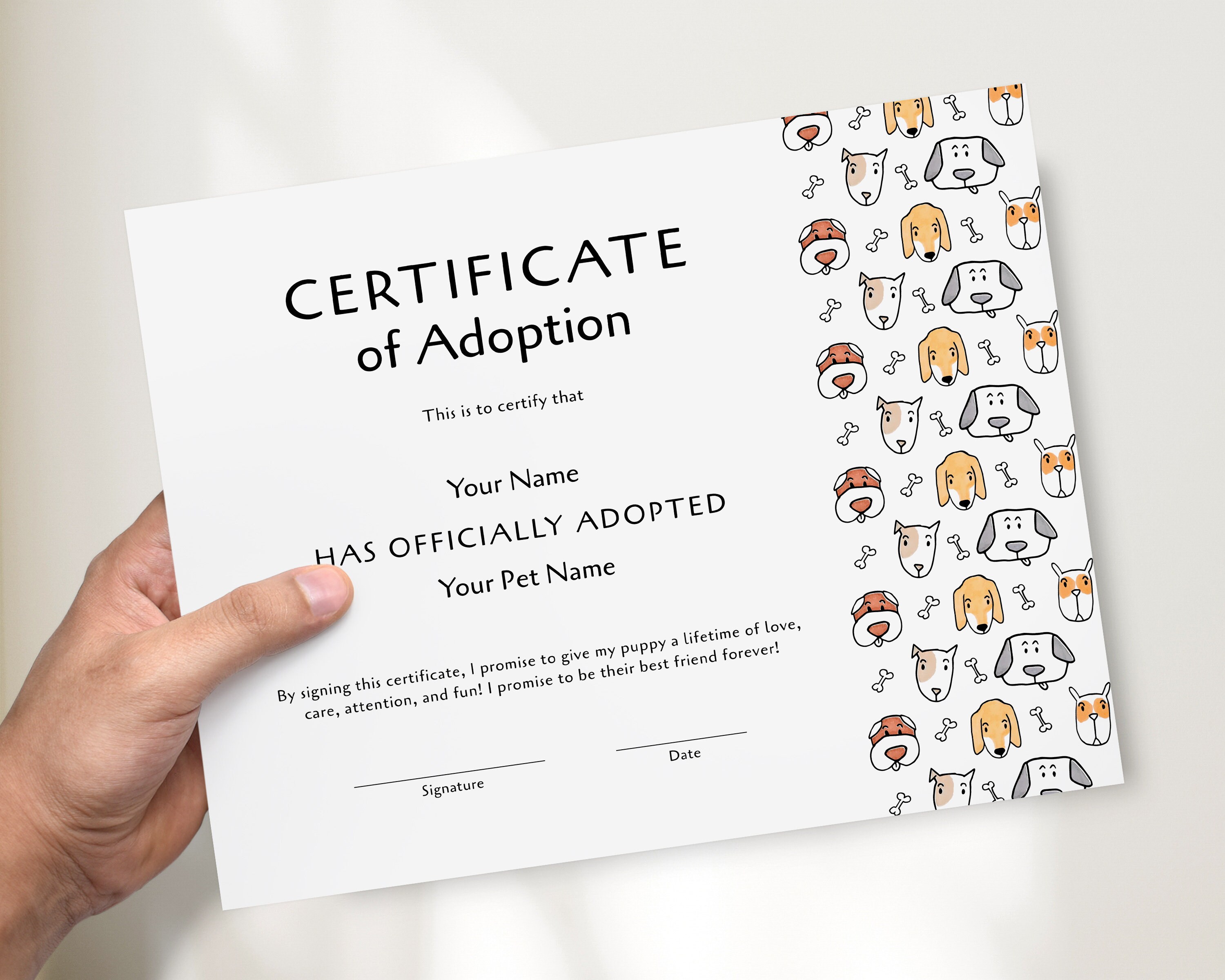 EDITABLE Puppy Adoption Certificate Template Dog Owner's - Etsy